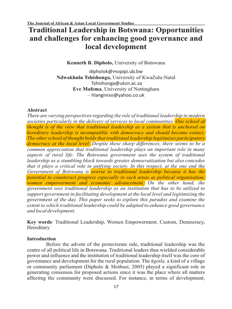 Traditional Leadership and Botswana | PDF | Leadership | Governance