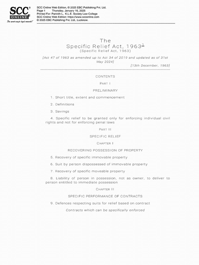 Specific Relief Act, 1963 | PDF