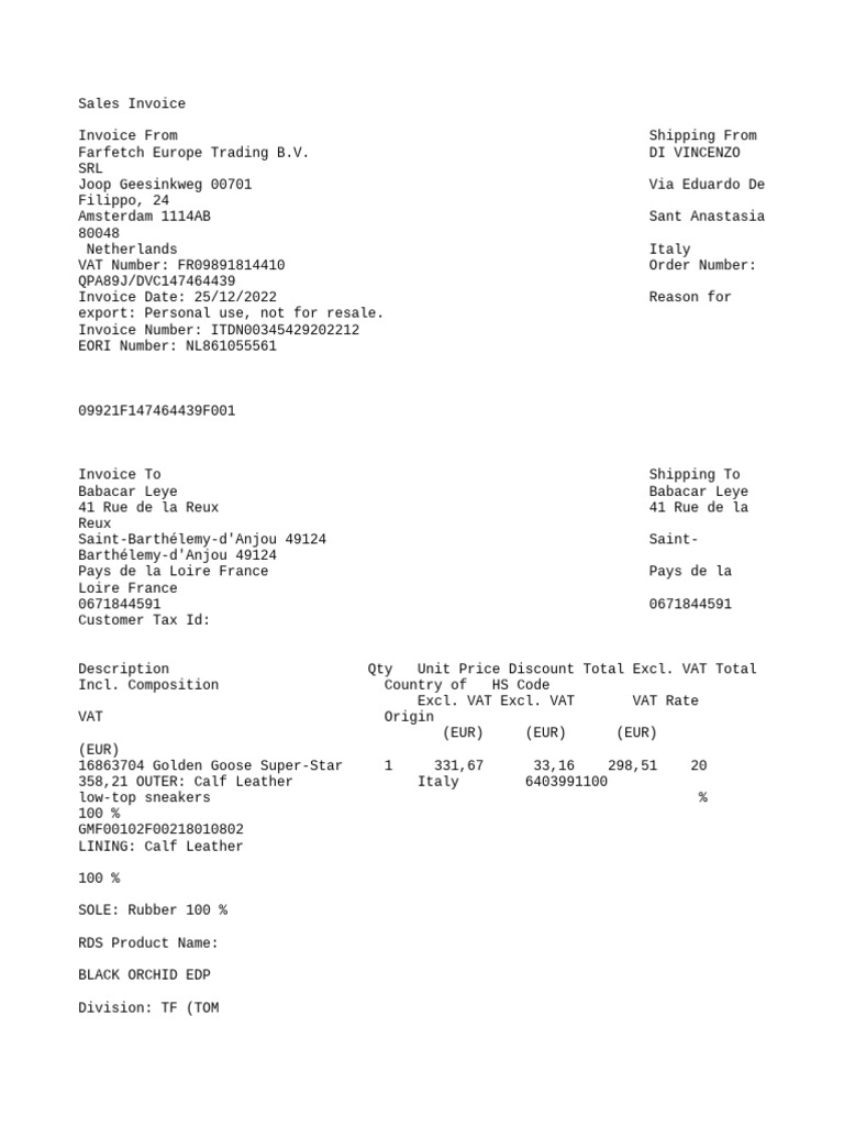 Facture Golden Goose | PDF | Value Added Tax | Invoice