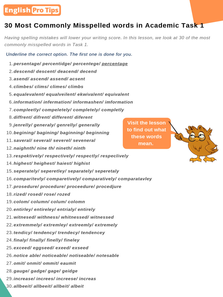 Commonly Misspelled Words in IELTS | PDF