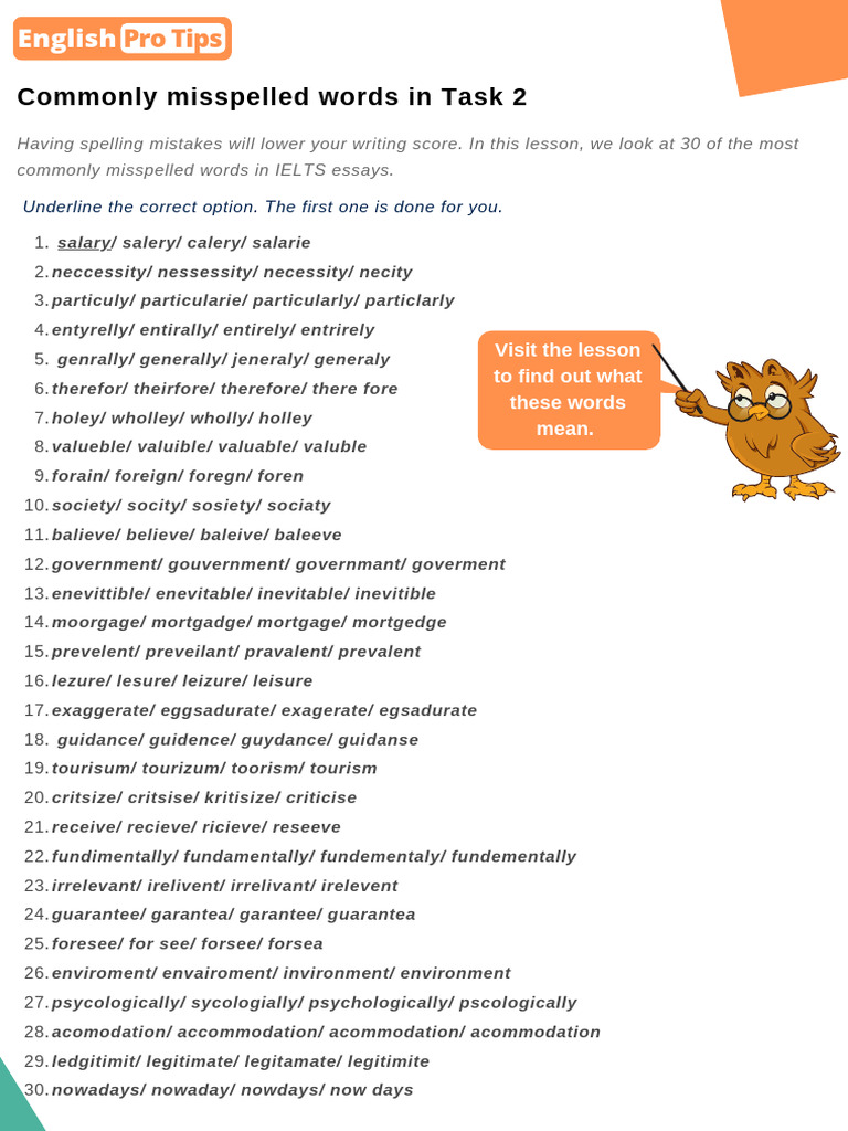 30 Most Commonly Misspelled Words in Ielts Essays | PDF