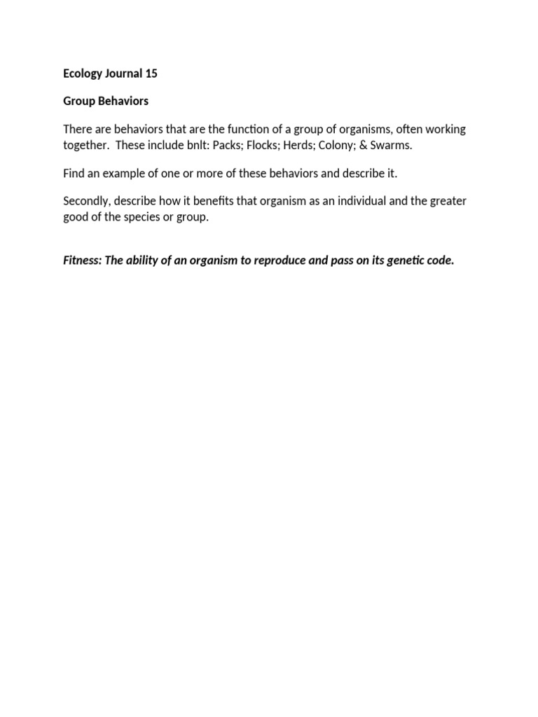 Group Behaviors in Ecology Explained | PDF