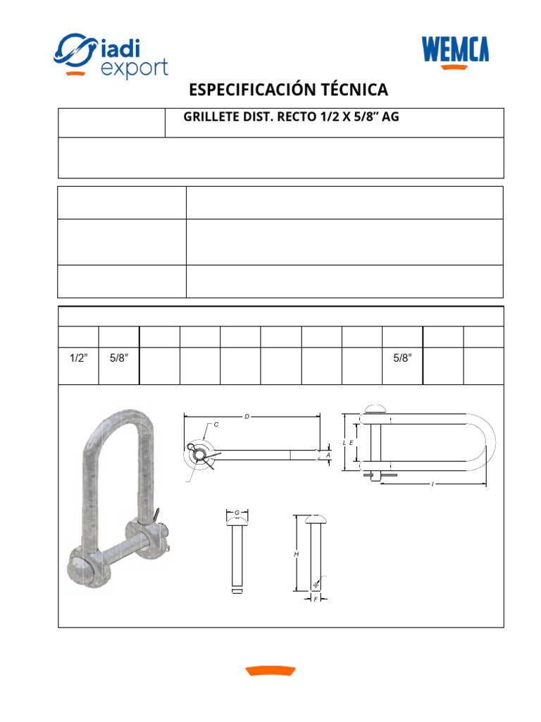 Grillete Recto 1/2 x 5/8" Especificaciones | PDF