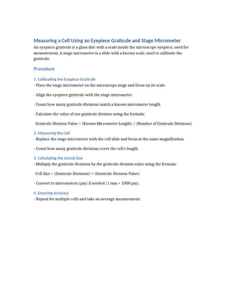 Measuring Cell Size with Graticule | PDF