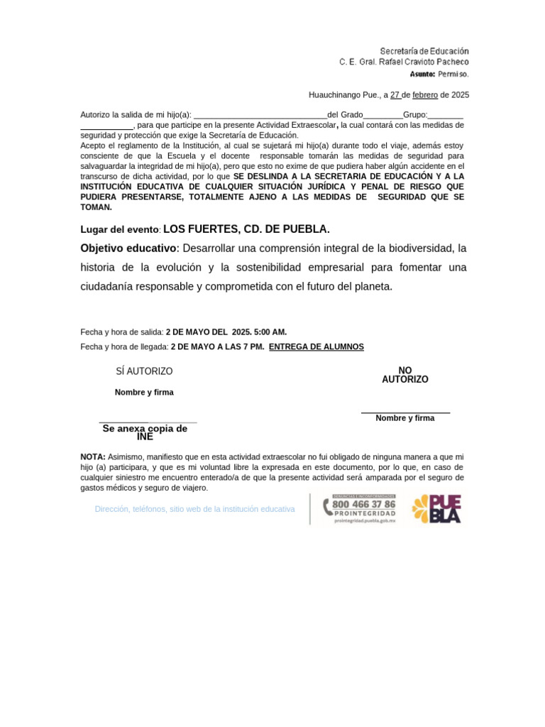 Permiso Excursion Sep. | PDF