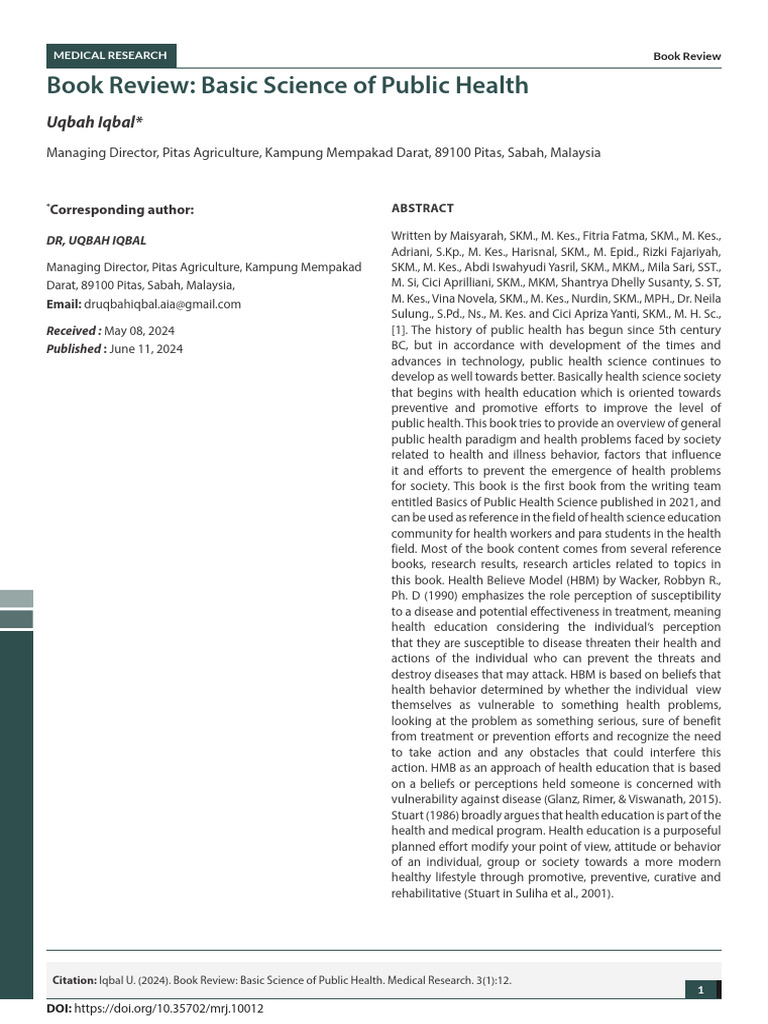 Book Review: Basics of Public Health | PDF | Behavioural Sciences ...