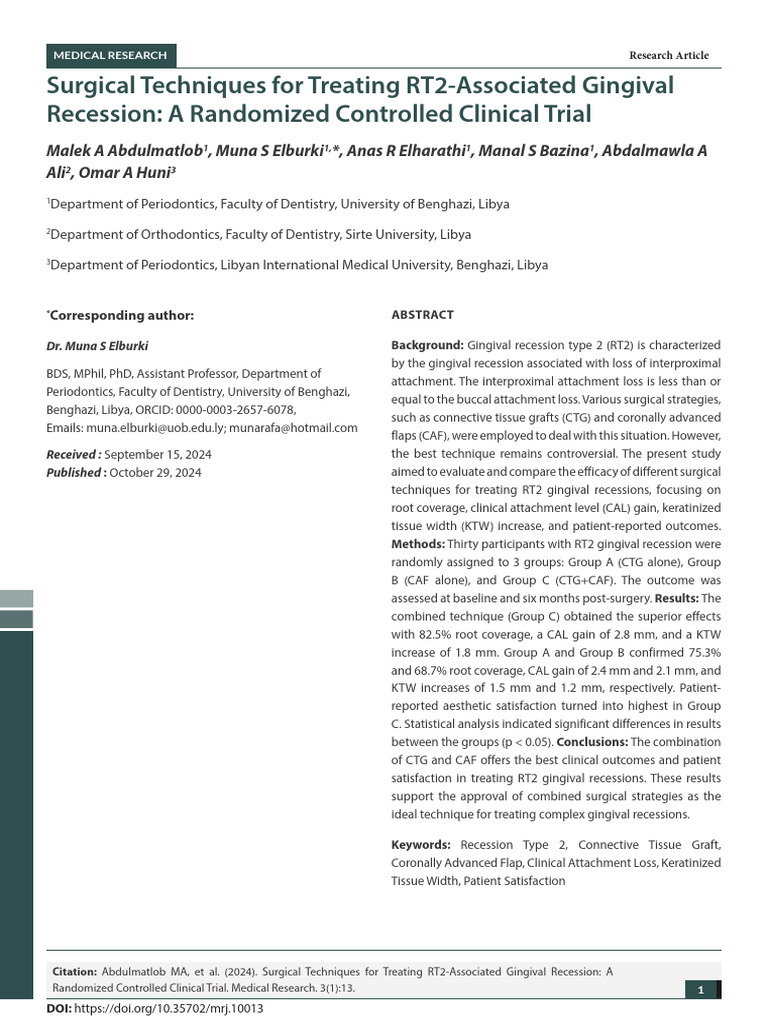 Surgical Techniques For Treating rt2 Associated Gingival Recession A ...