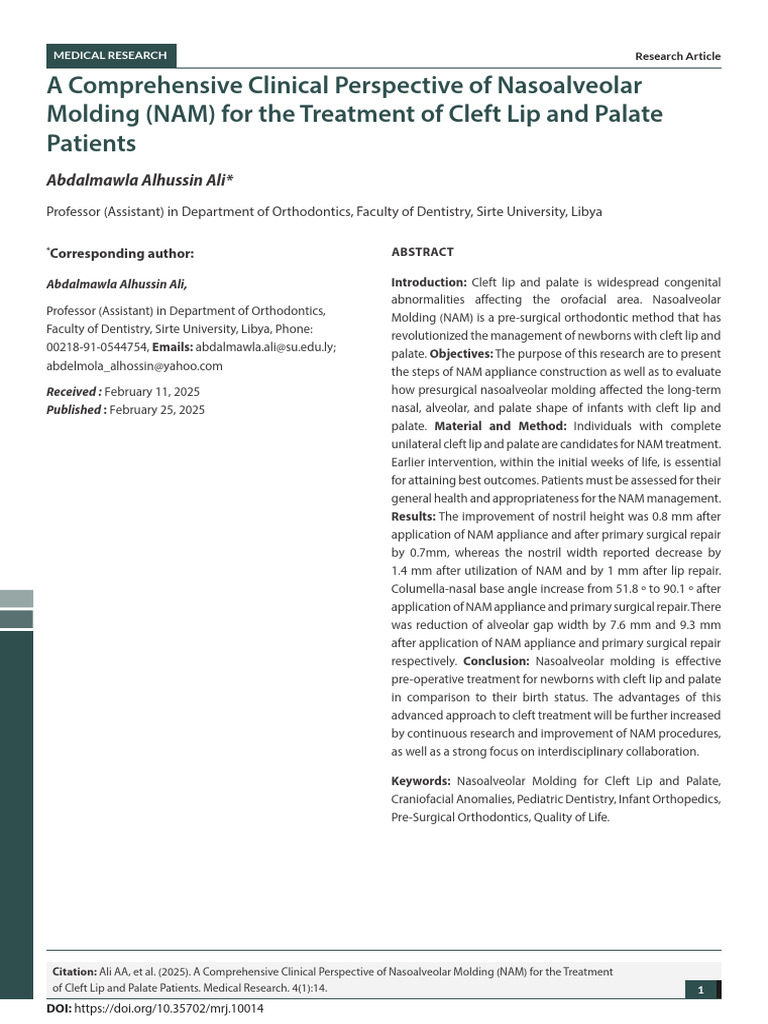 A Comprehensive Clinical Perspective of Nasoalveolar Molding Nam For ...