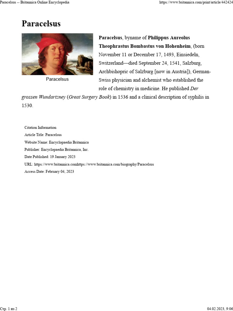 Paracelsus - Britannica Online Encyclopedia | PDF