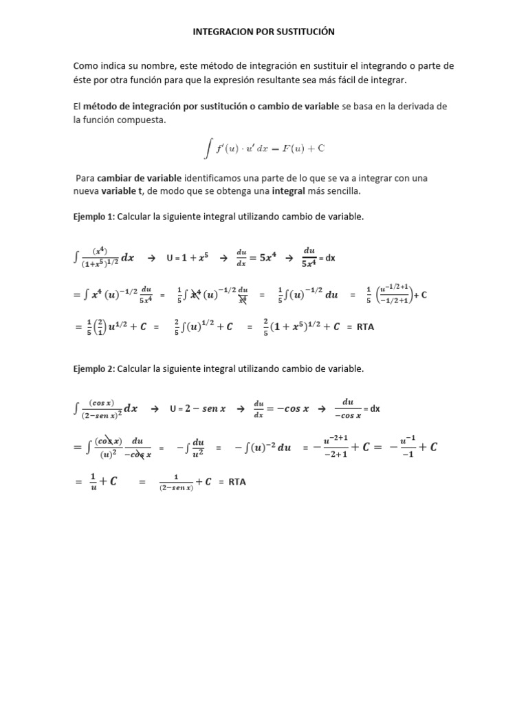 Integracion Por Sustitucion | PDF | Integral | Cálculo