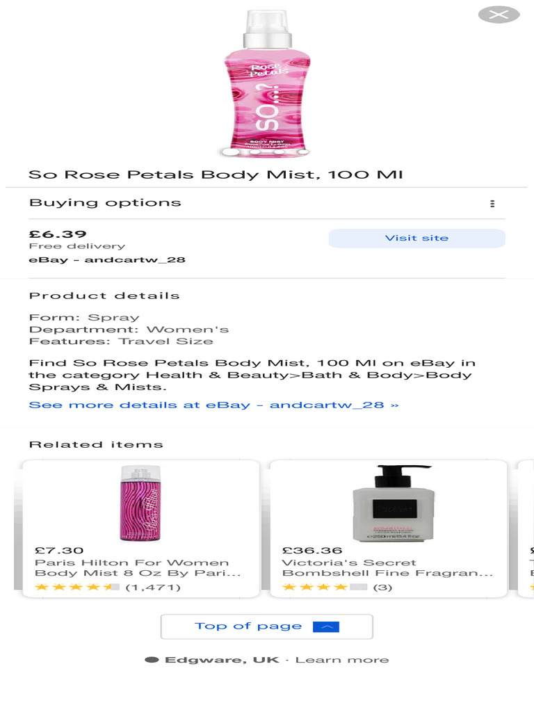 So Rose Petals Body Mist 100ml Details | PDF