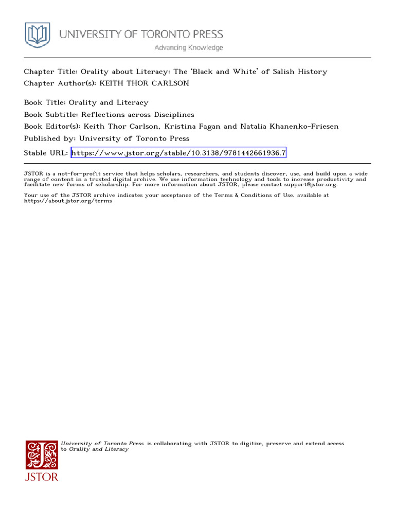 Carlson (2012) Orality About Literacy - The Black and White of Salish ...