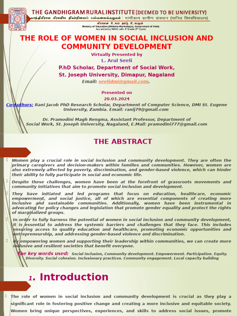 Women’s Role in Social Inclusion & Development | PDF | Social Exclusion ...