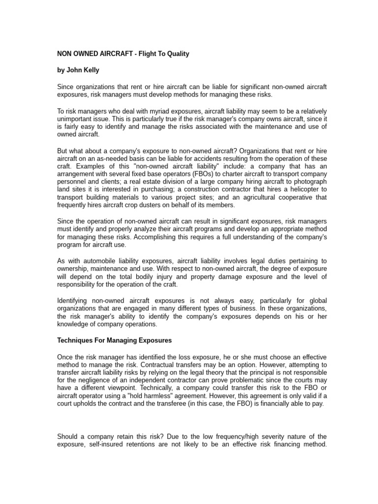 Non-Owned Aircraft Liability Insights | PDF | Insurance | Liability ...