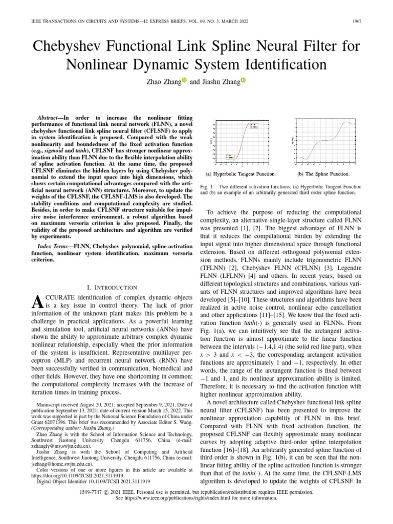 Chebyshev Functional Link Spline Neural Filter For Nonlinear Dynamic System Identification | PDF ...