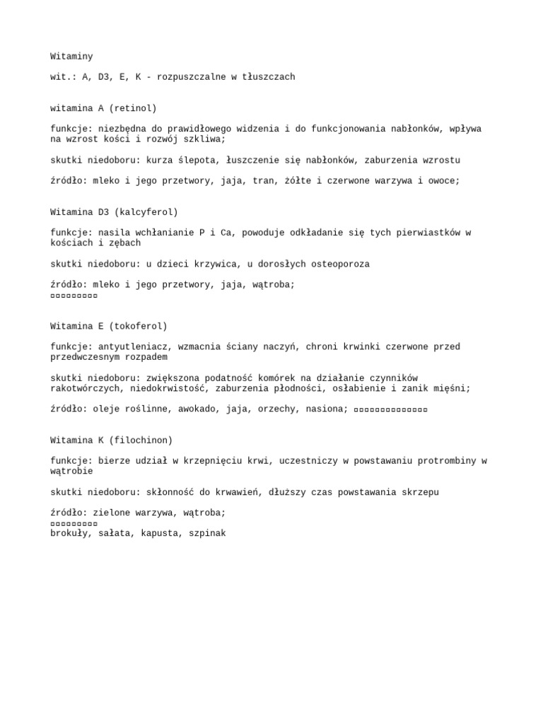 Witaminy Notatka | PDF