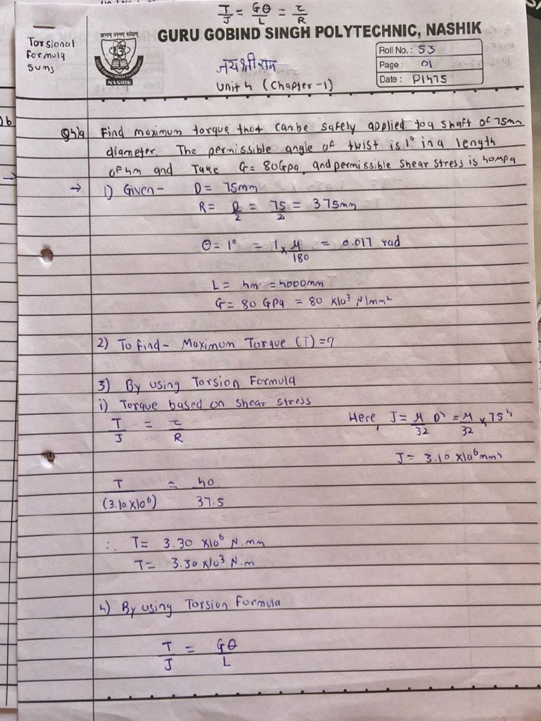 Unit-4 Torsion and Principal Stresses and Strain (PDF by - Yashodhan Wagh) | PDF