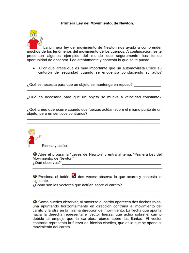 Hoja de Trabajo Primera Ley de Newton | PDF | Fuerza | Las leyes del ...