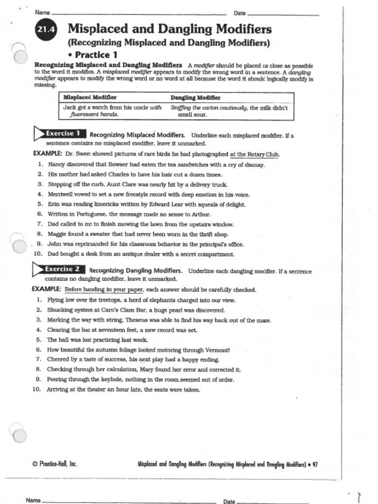 Misplaced_and_Dangling_Modifier_Exercises | PDF