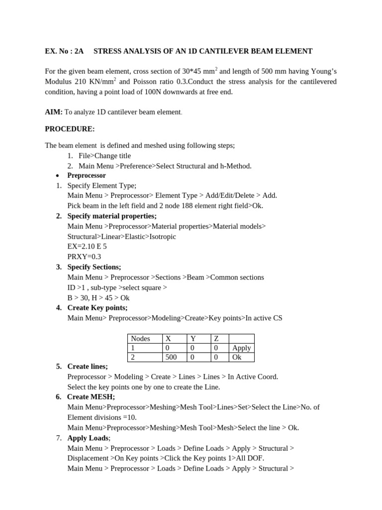 Exp 2 Stress Analysis of An 1D Cantilever Beam | PDF | Beam (Structure) | Stress–Strain Analysis