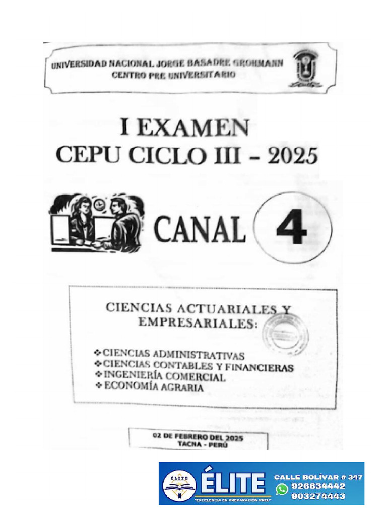 Canal 4 Primer Bloque Cepu Verano 2025 | PDF