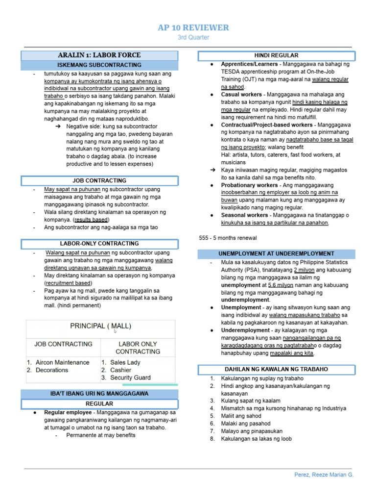 AP REVIEWER - 3rd Quarter | PDF
