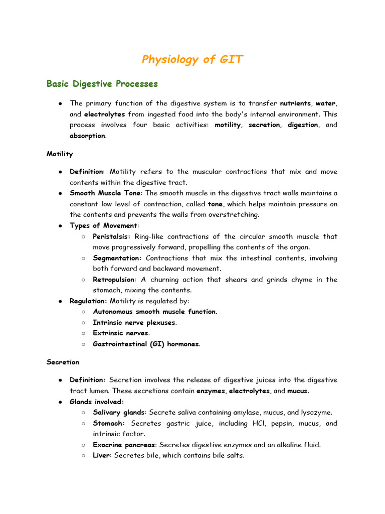 Physiology of GIT | PDF | Stomach | Digestion