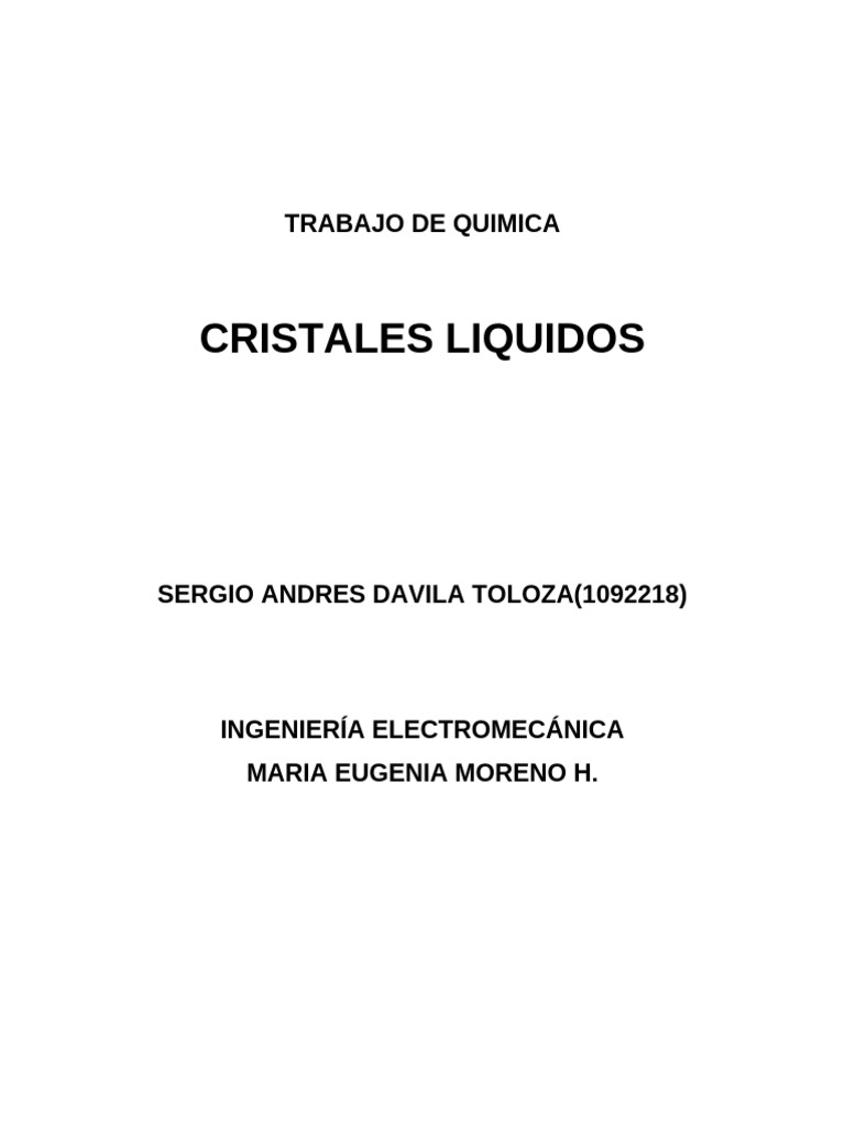 Cristales Líquidos: Propiedades y Aplicaciones | PDF | Cristal liquido ...