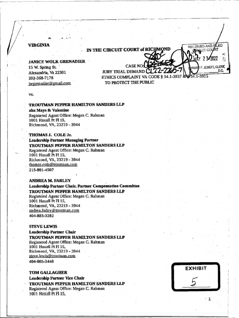 Exhibit 5b Letter RE: Judicial Corruption by Judge Marchant & Trouman ...