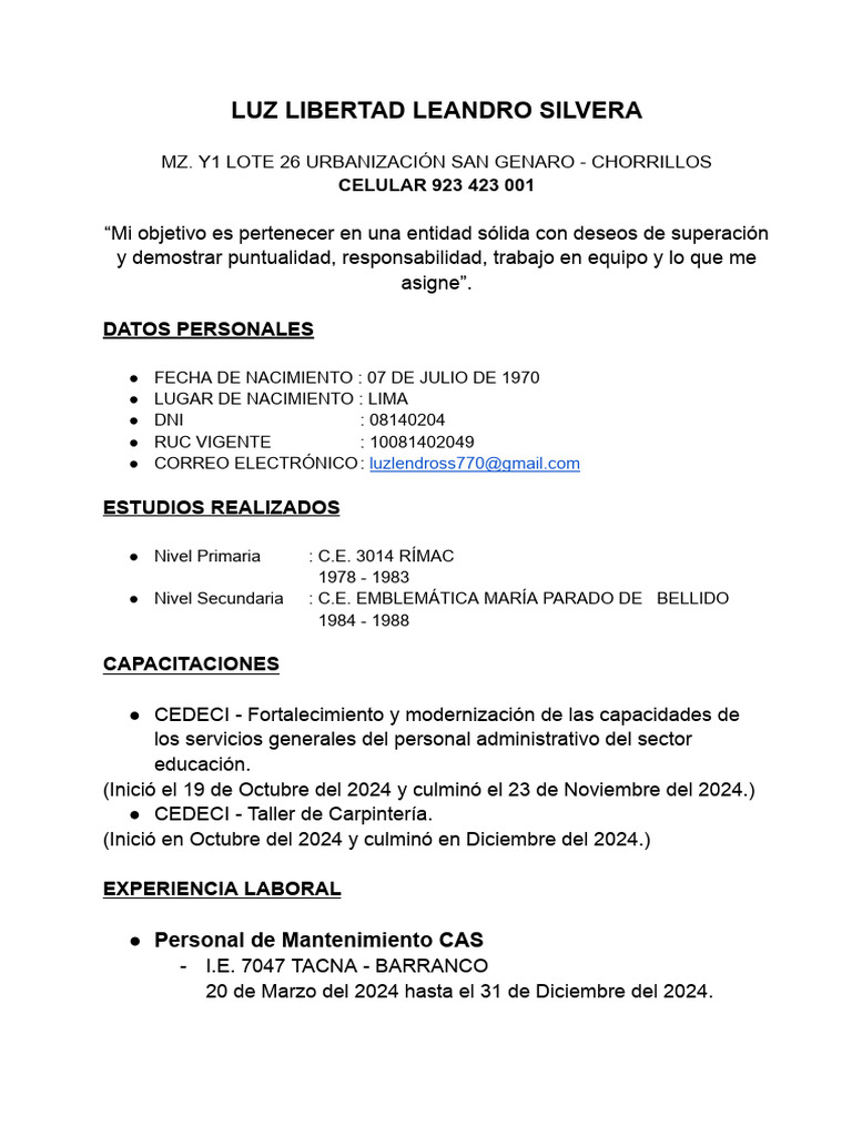 Luz CV Actualizado 2025 | PDF