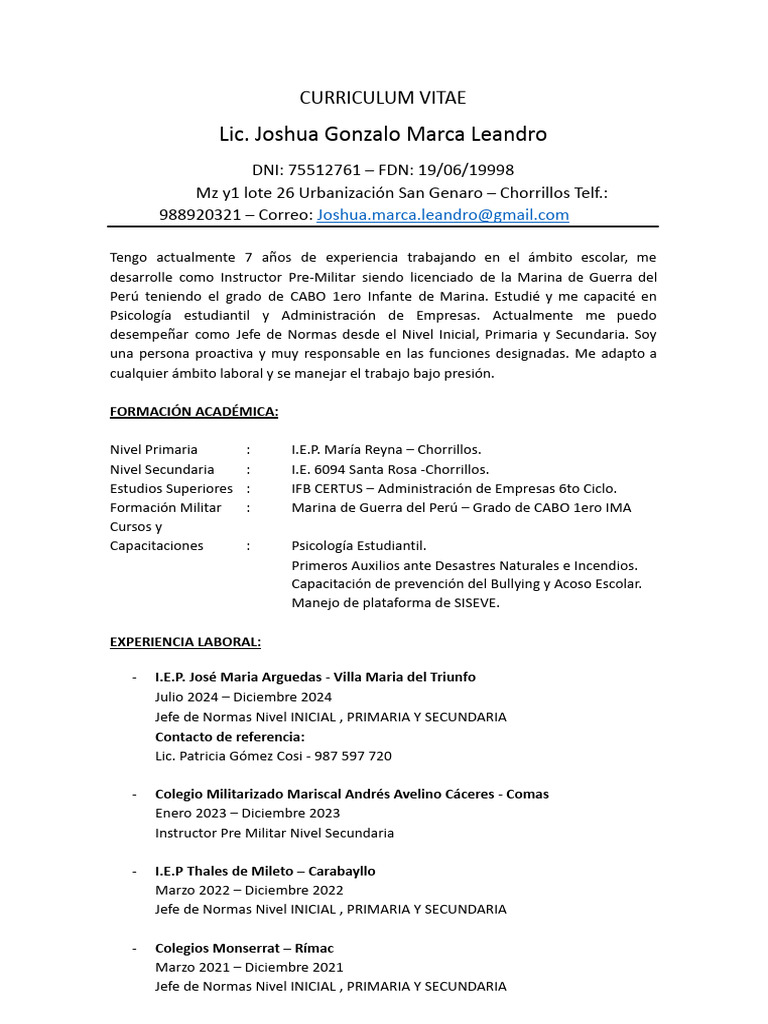 CURRICULUM-VITAE-JOSHUA-2025 ACTUALIZADO | PDF