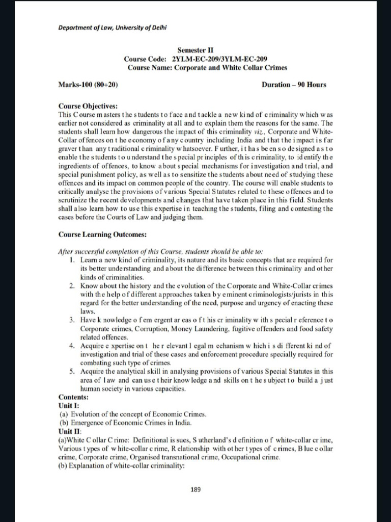 White Collar Crime Syllabus | PDF