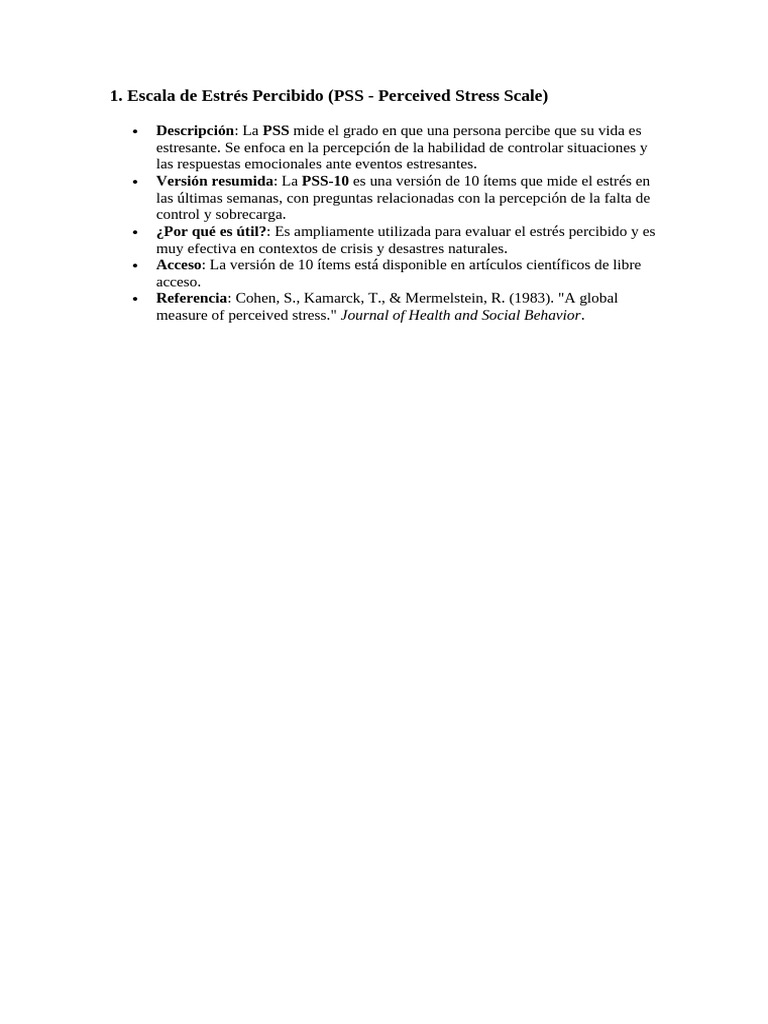 Escala de Estrés Percibido (PSS - Perceived Stress Scale) | PDF