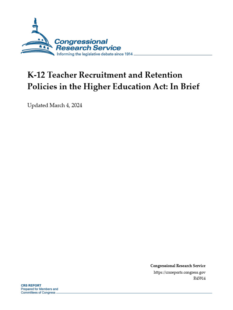 K-12 Teacher Recruitment and Retention | PDF | Congressional Research ...