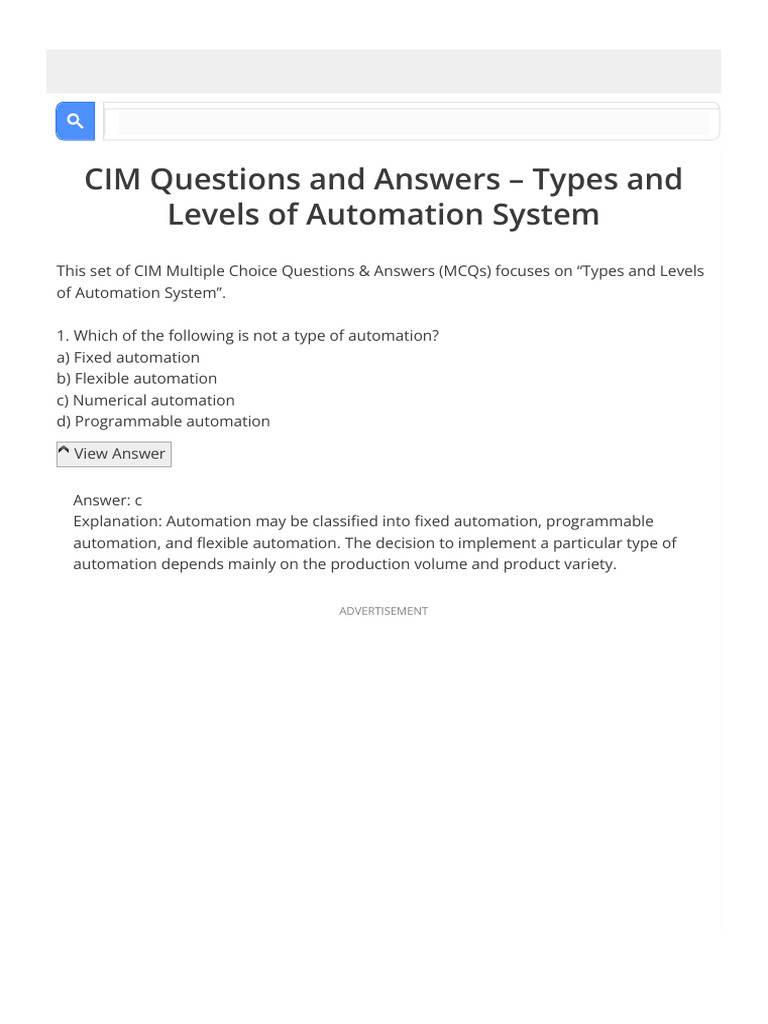 Types & Levels of Automation System - CIM Questions and Answers ...