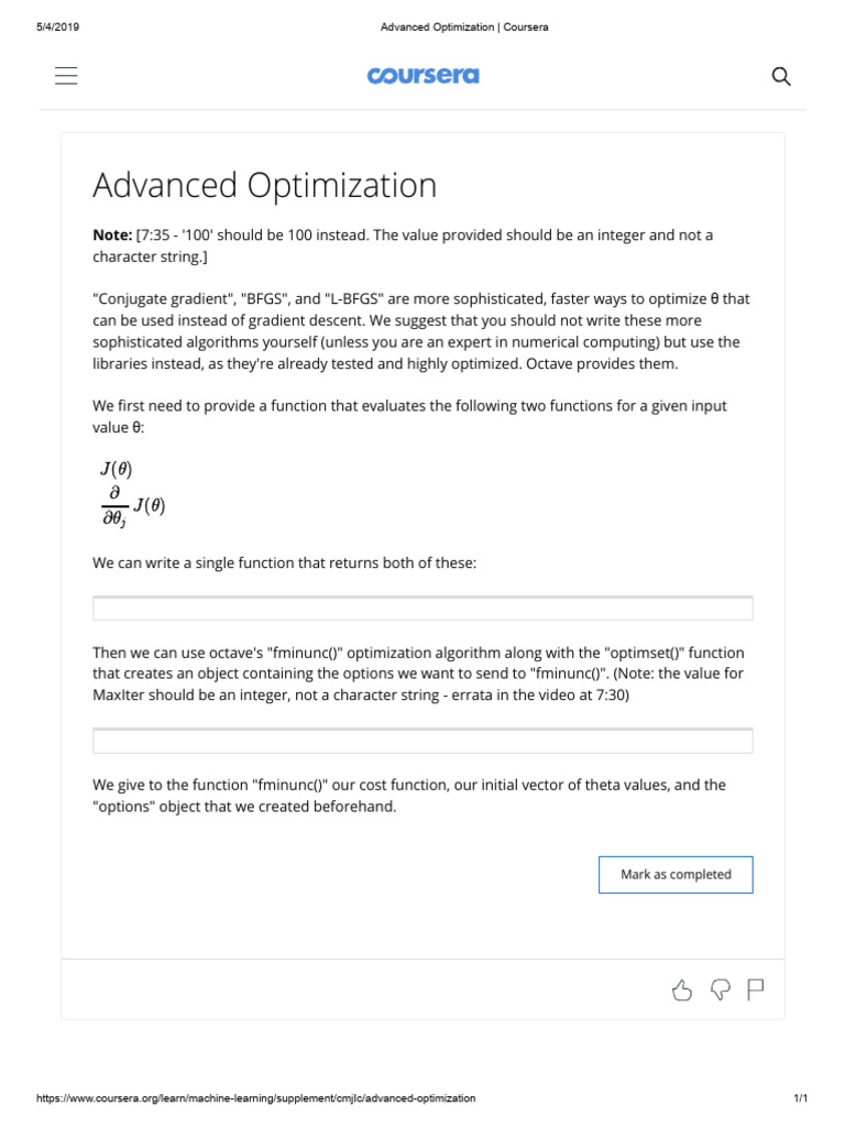 Advanced Optimization - Coursera | PDF