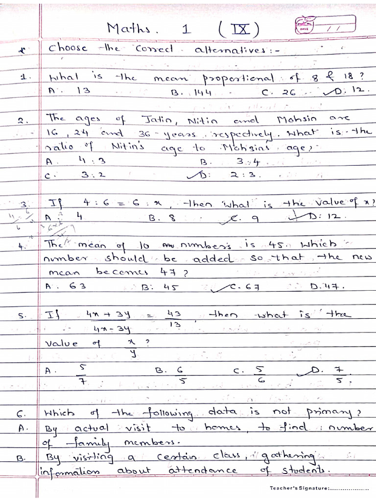 Maths 1 9th STD | PDF