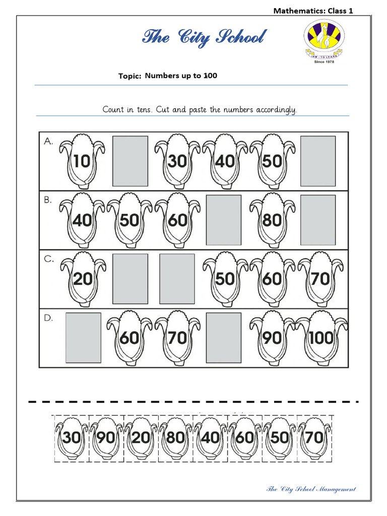 Class 1 Math: Counting to 100 | PDF