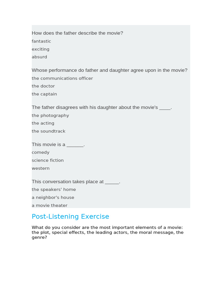 Listening 1 A Movie | PDF