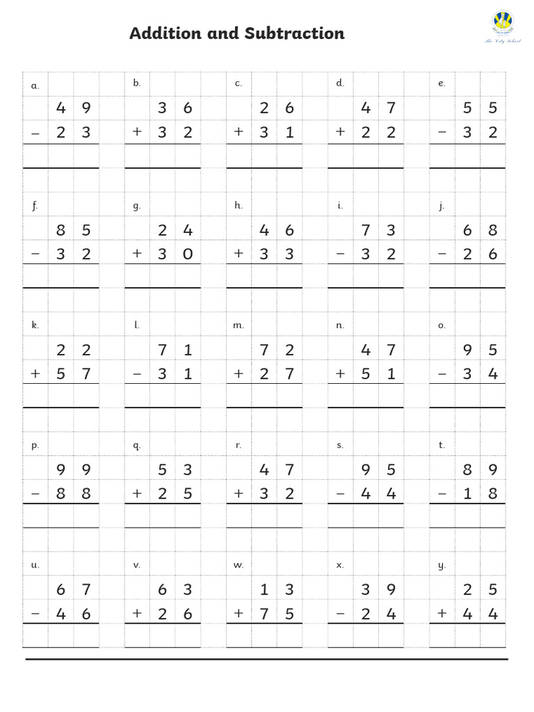 Addition and Subtraction Worksheet | PDF