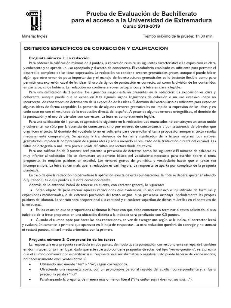 Correccion Examen Inglés Selectividad | PDF | Puntuación | Léxico