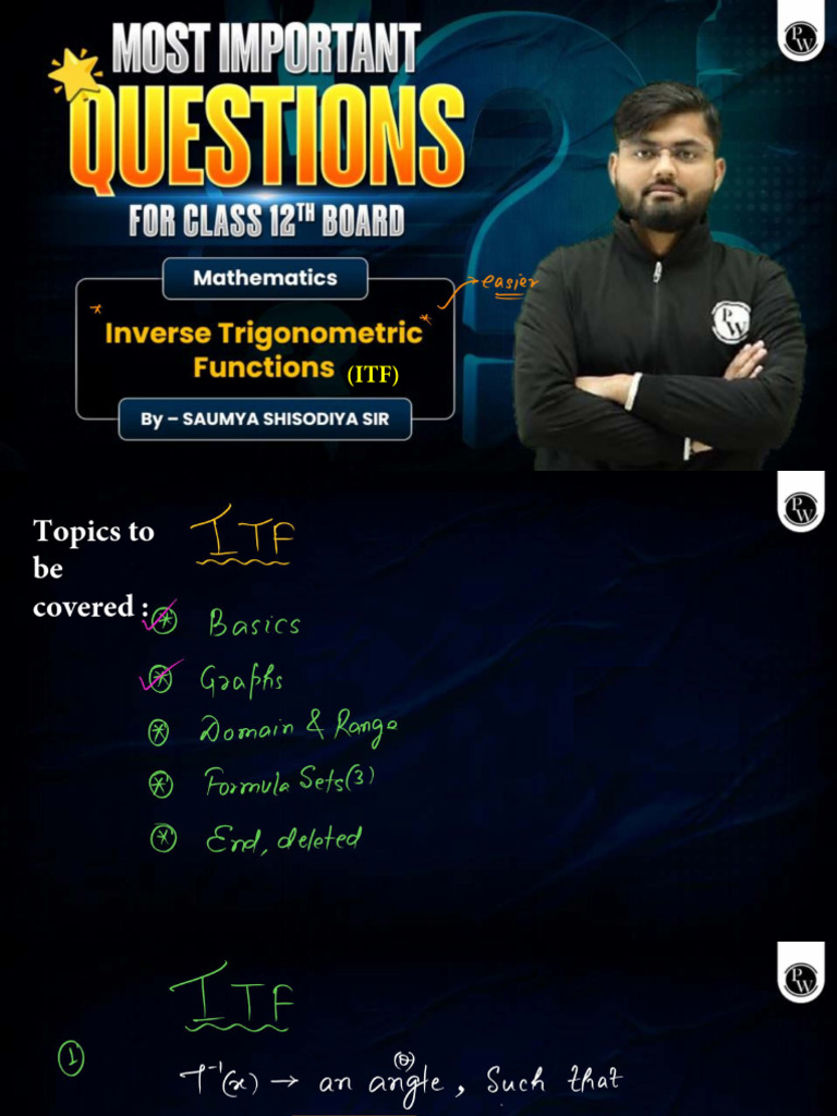 Inverse Trigonometric Functions (ITF) - Class Notes - Antim Taiyari ...