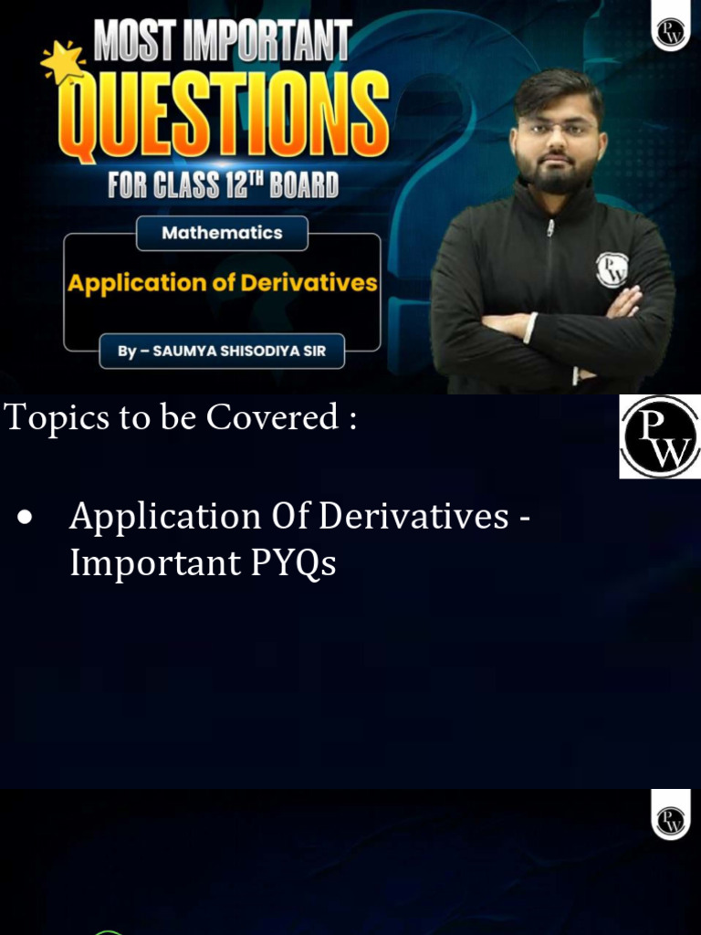 Application of Derivatives: Key PYQs | PDF