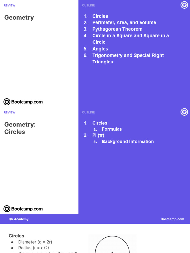 Geometry Concepts: Circles & Angles | PDF | Circle | Area