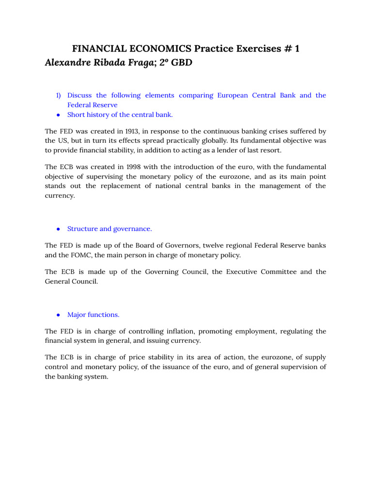 F.ECONOMICS Practice Exercises # 1 | PDF | Inflation | European Central Bank