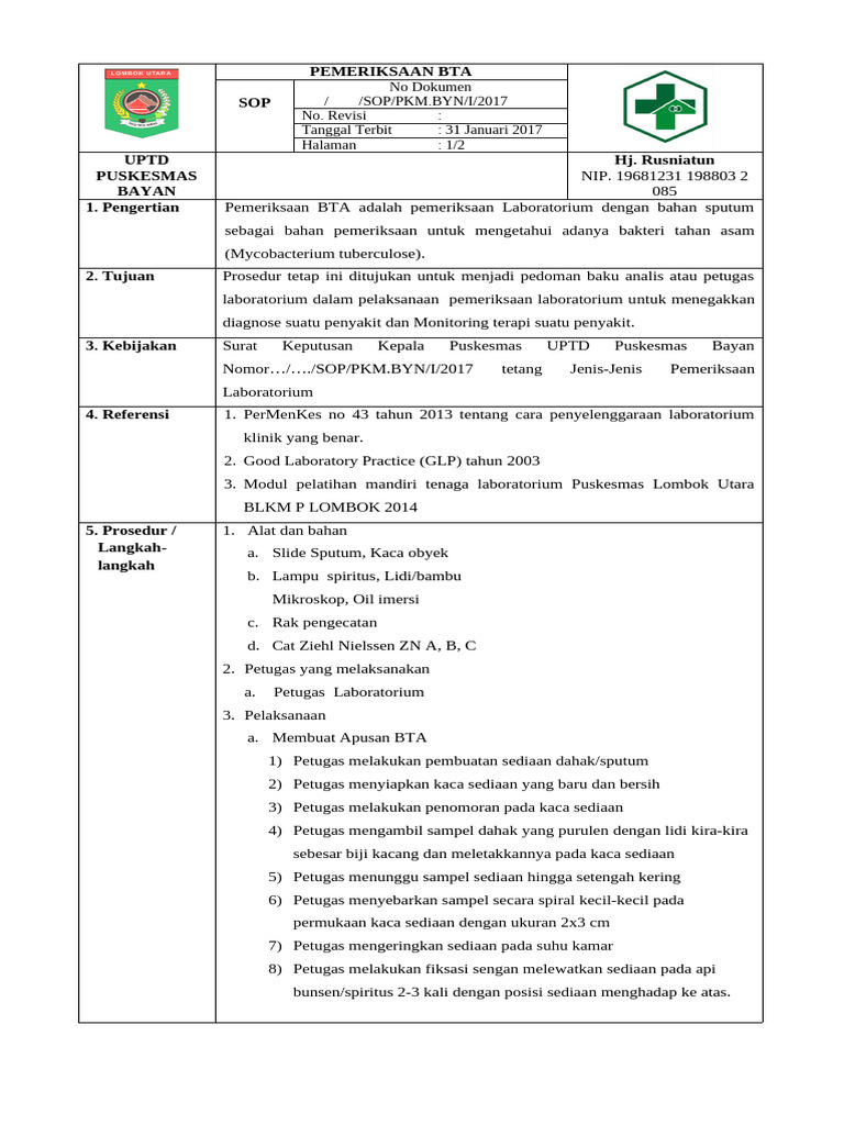 Pemeriksaan Bta | PDF