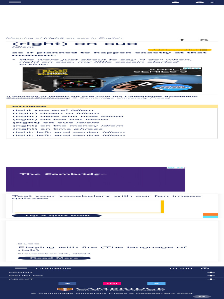 (RIGHT) ON CUE English Meaning - Cambridge Dict | PDF