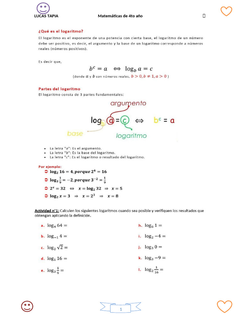 Matemáticas 4° - Logaritmos | PDF | Funciones y mapeos | Números