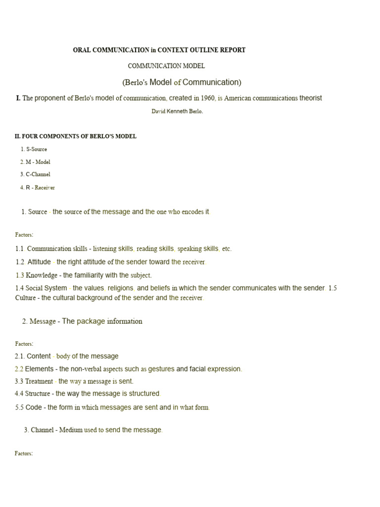 Berlo's Model of Communication | PDF | Communication | Cognition
