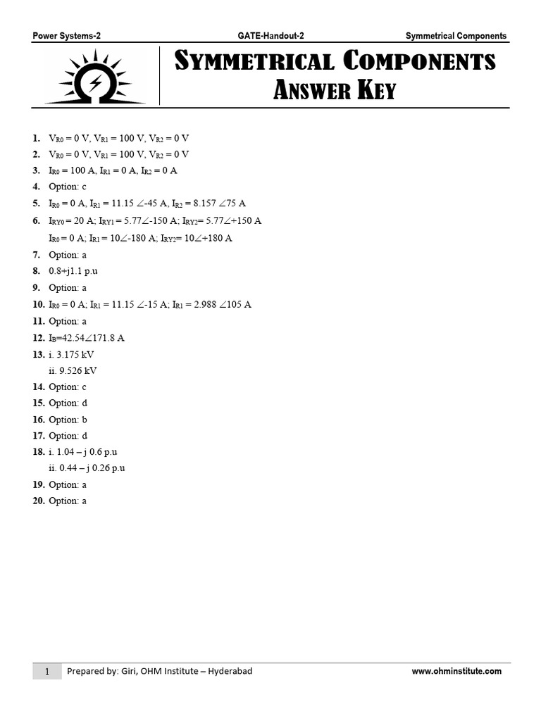 Symmetrical Components Answer Key | PDF